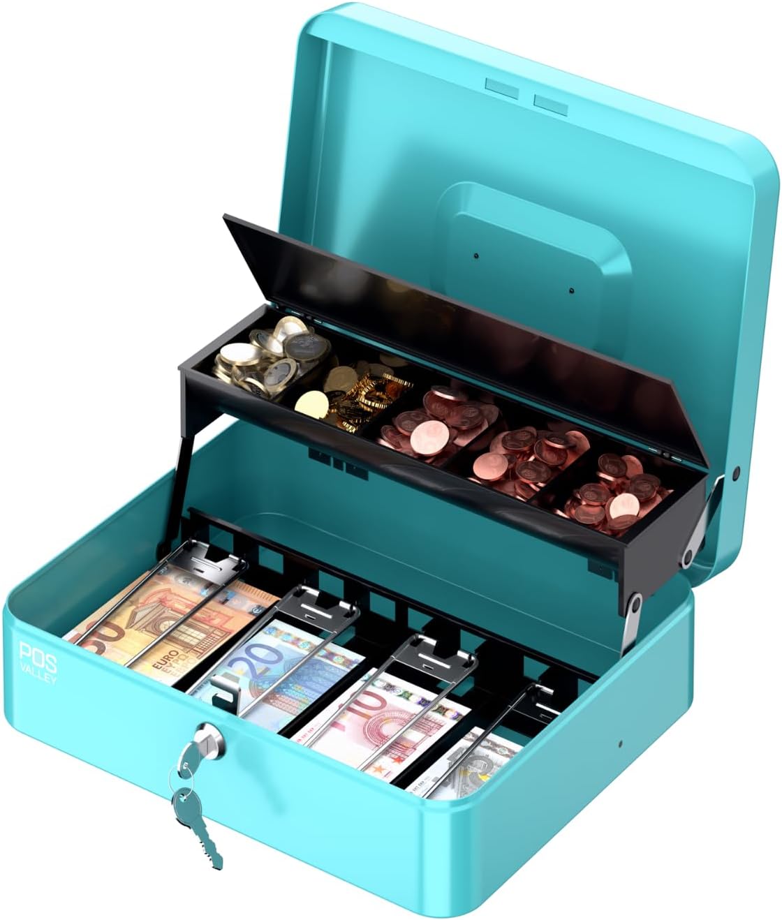Portable Cash Box with Key Lock, light blue
