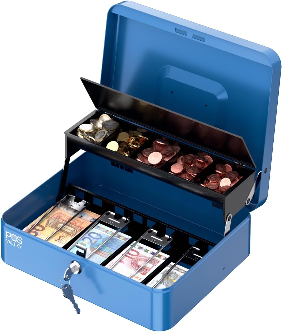 Portable Cash Box with Key Lock, Blue