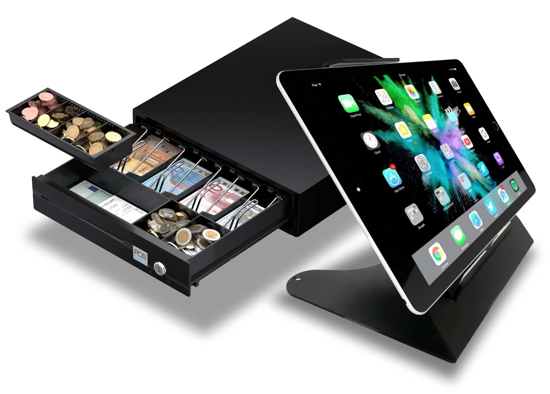 Bundle Cash register drawer and Universal tablet stand | POS Valley
